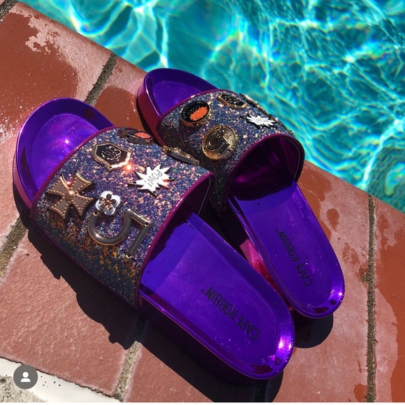 Cape Robbin | Shoes | Cape Robbin Moira Purple Reflective Slide Sandal ...